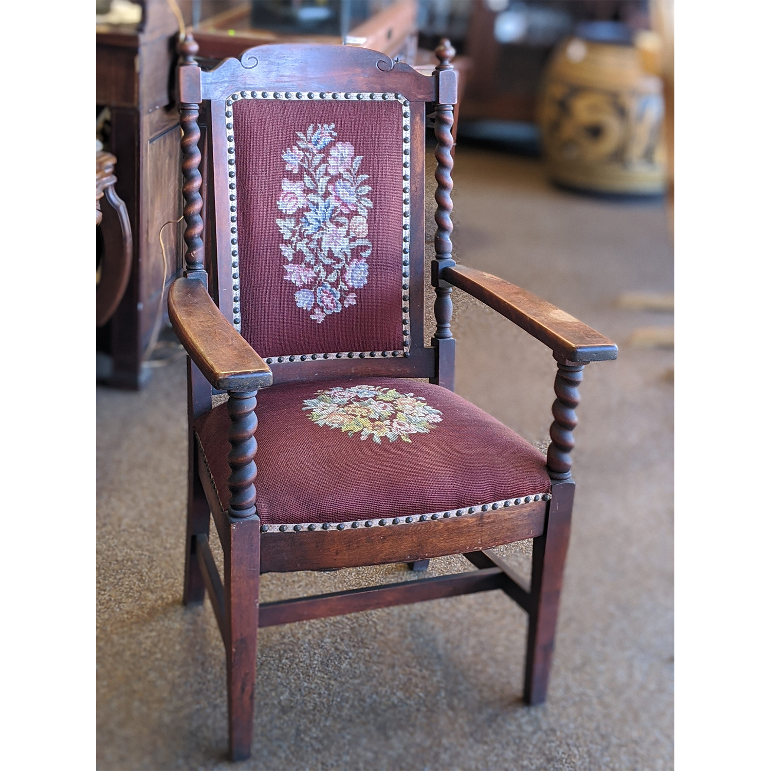 Embroidered Arm Chair - Aardvark Antiques