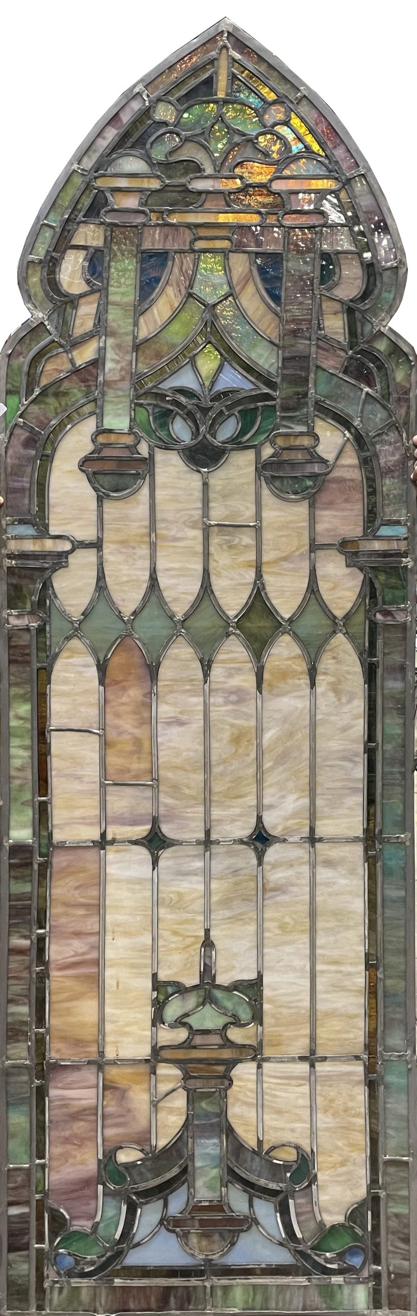 Gothic Arched Slag Glass Panel - Aardvark Antiques
