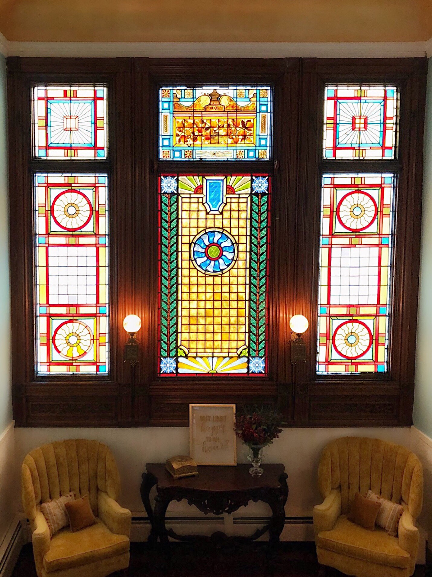 McPherson signed Staircase Landing Window Set - Aardvark Antiques