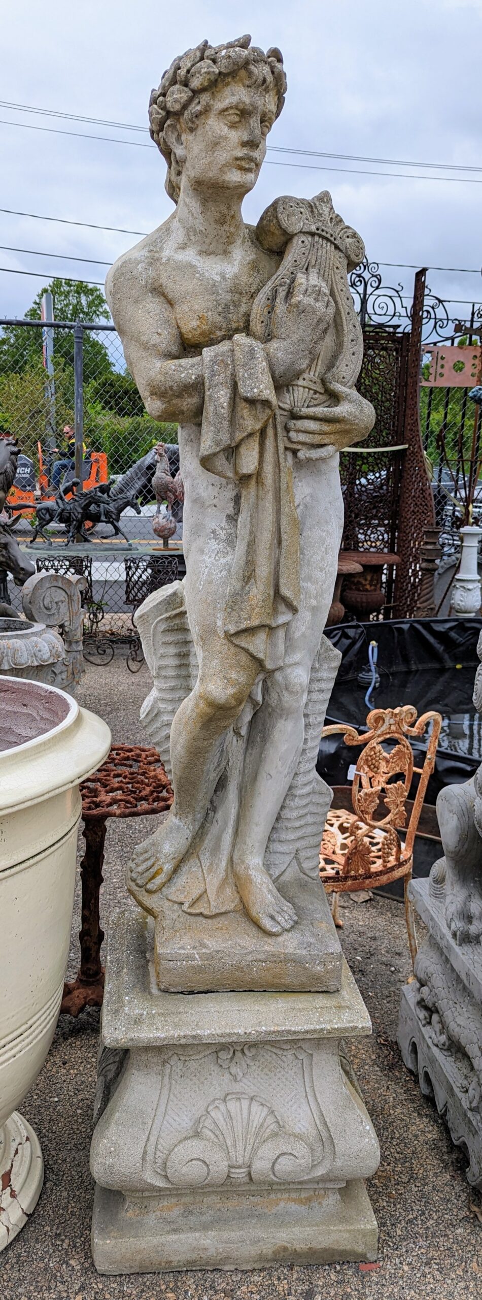 Cast Stone Apollo Statue with Pedestal - Aardvark Antiques