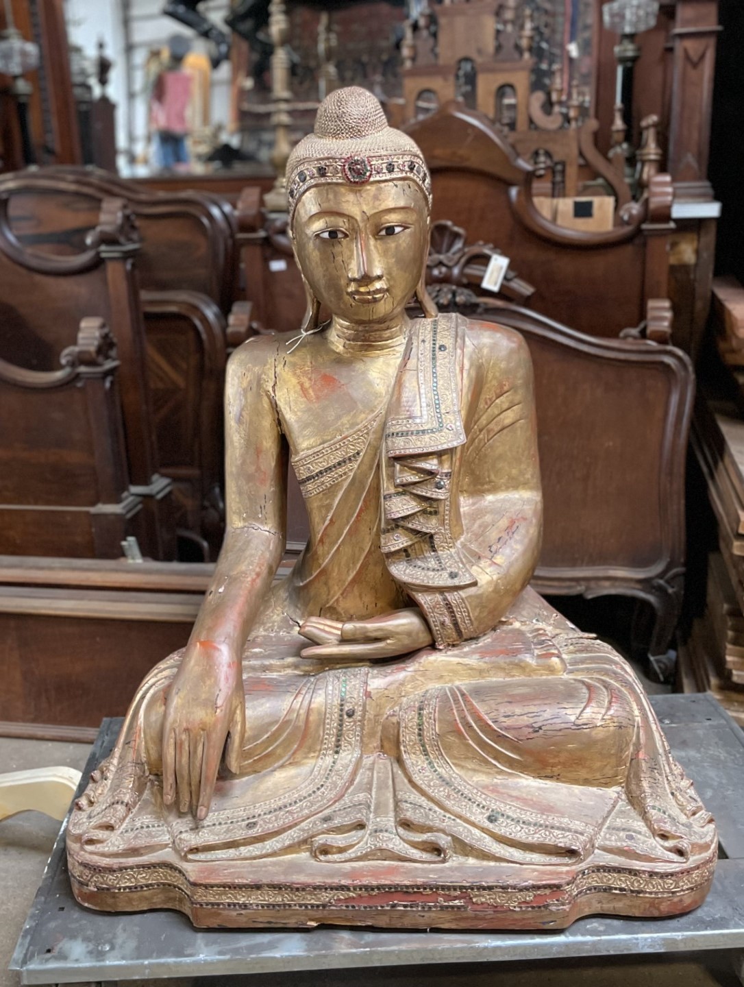 Burmese Mandalay Seated Buddha Figure in Lotus Position - Aardvark Antiques